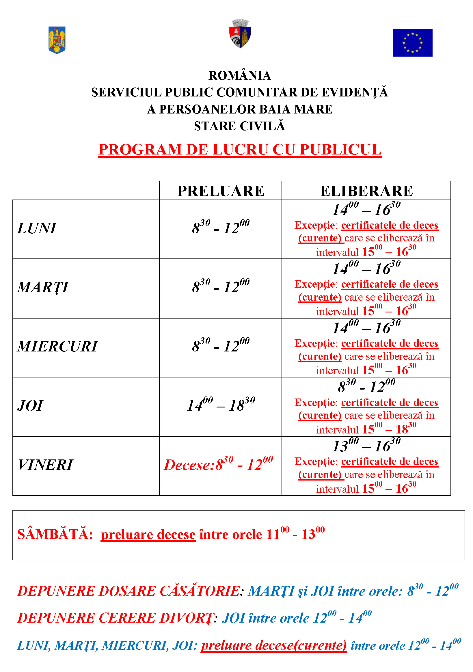 PROGRAM DE LUCRU CU PUBLICUL